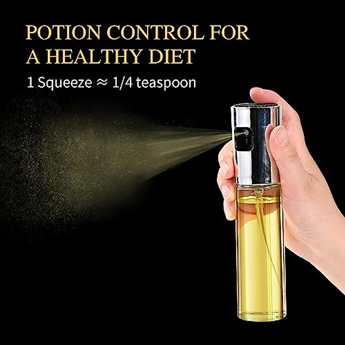 Oil Sprayer for Cooking, 100ml olive oil spray bottle, Oil mister spray for air fryer, Baking, Salad Dressings, Grilling (Glass Bottle,100ml/3.4 oz) (silver)