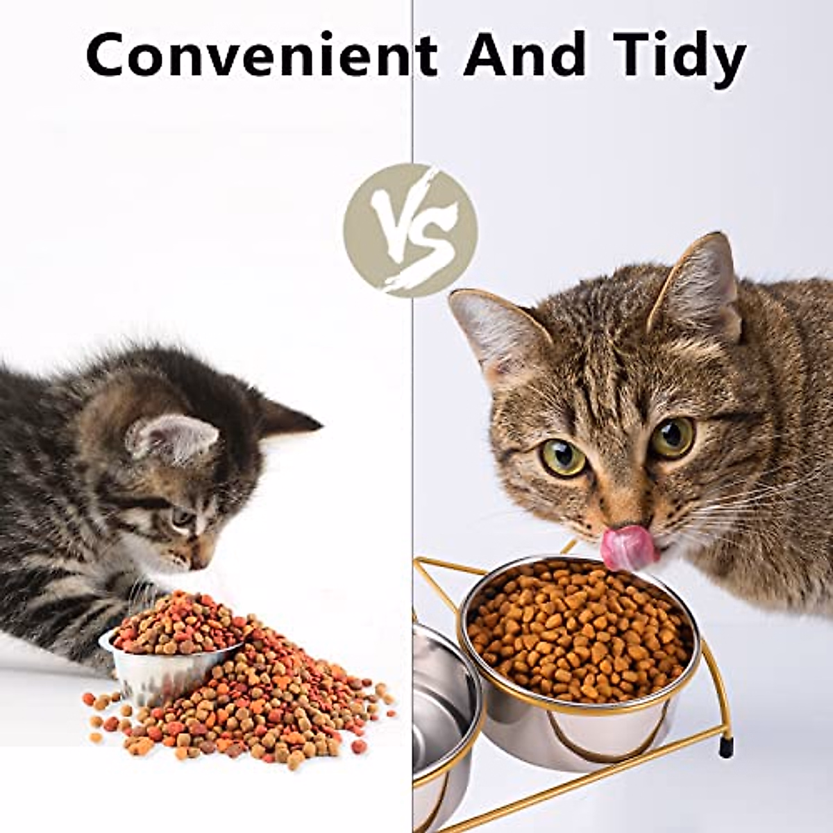 Trosetry Raised Cat Bowls, Double Stainless Steel Cat Food Bowls Non-Slip Elevated Pet Feeder with 15°Tilted Neck Protective Bowl for Puppy Cats and Small Dogs Food and Water Feeding