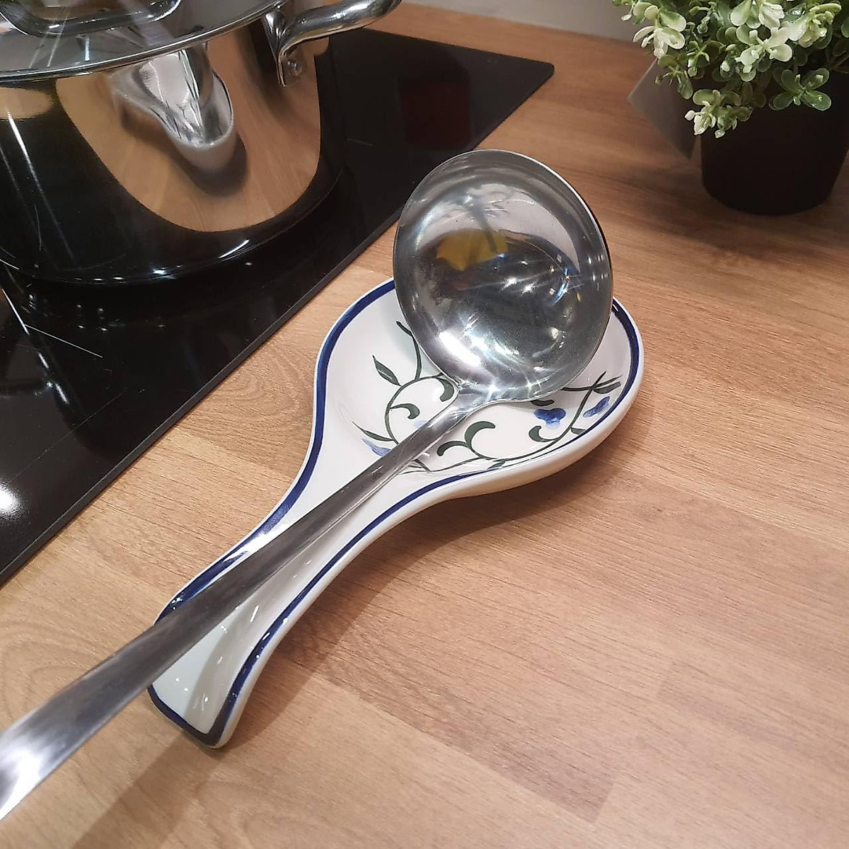 Cute Spoon Rest, Porcelain Spoon Rest for Kitchen Counter, Stove Top, Kitchen Spoon Rest, Utensil Rest for Spoon, Ladle, Spatula, Modern Farmhouse Kitchen Décor. (Dark Blue Flower)