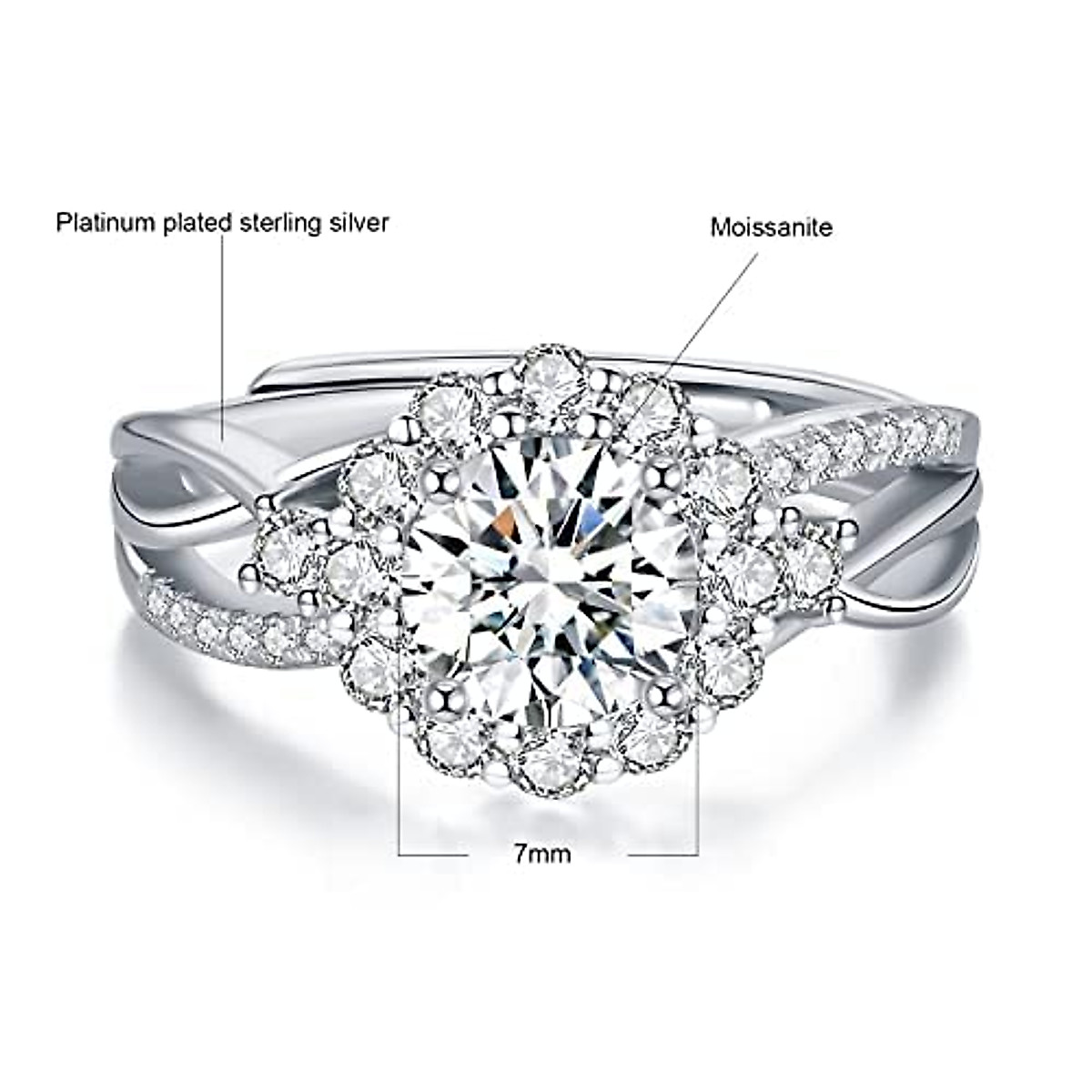 Atylyk 1 Carat Moissanite Adjustable Engagement Ring Wedding Promise 925 Sterling Silver Solitaire Rings for Women (Flower Ring)