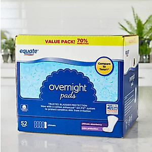 Equate Women's Overnight Ultimate-Extra Coverage Incontinence Pads - Bladder Control & Postpartum Pads for Women - Maximum Absorbency - Long Length Pads - 120 Count