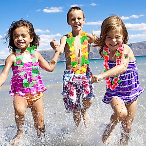 Elcoho 36 Pack Hawaiian Party Decorations Set Including 12 Pack Hawaiian Grass Skirt 12 Pack Luau Leis Necklaces and 12 Pack Hawaiian Temporary Tattoos for Luau Party Supplies