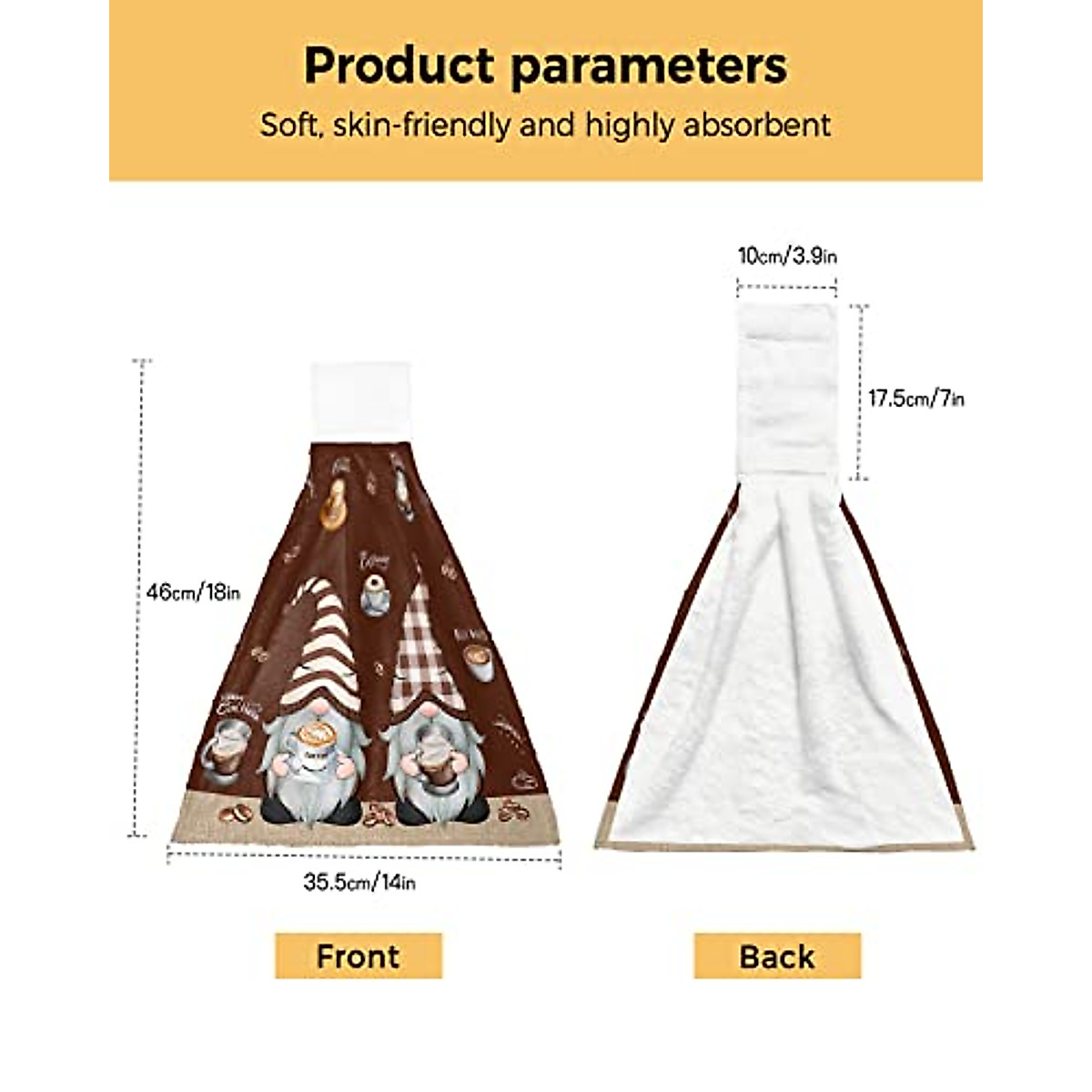 BOBOWUNY Brown Gnomes 2 Pcs Hanging Kitchen Hand Towels, Farmhouse Coffee Casual Time Super Soft Microfiber Tie Towels Aborbent Washcloth for Bathroom Oven Tea Bar