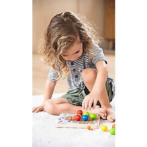 PlanToys Creative Wooden Peg Board With 3 Double Sided Cards (5399) | Sustainably Made from Rubberwood and Non-Toxic Paints and Dyes