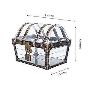 Wionin Pirate Chest with Lock Plastic Treasure Chest Transparent Pirate Jewelry Chest Large Pirate Candy Boxes Gemstone Jewelry Container for Party Favors