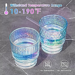 NiHome Glass Tumblers with Straws and Lids, Iridescent Iced Coffee Cup Drinking Glassware with Wide Mouth,Rainbow Glass Drinking Jars for Beer, Whiskey, Cocktail, Beverages & Soda Drinks, 2PCS 12oz