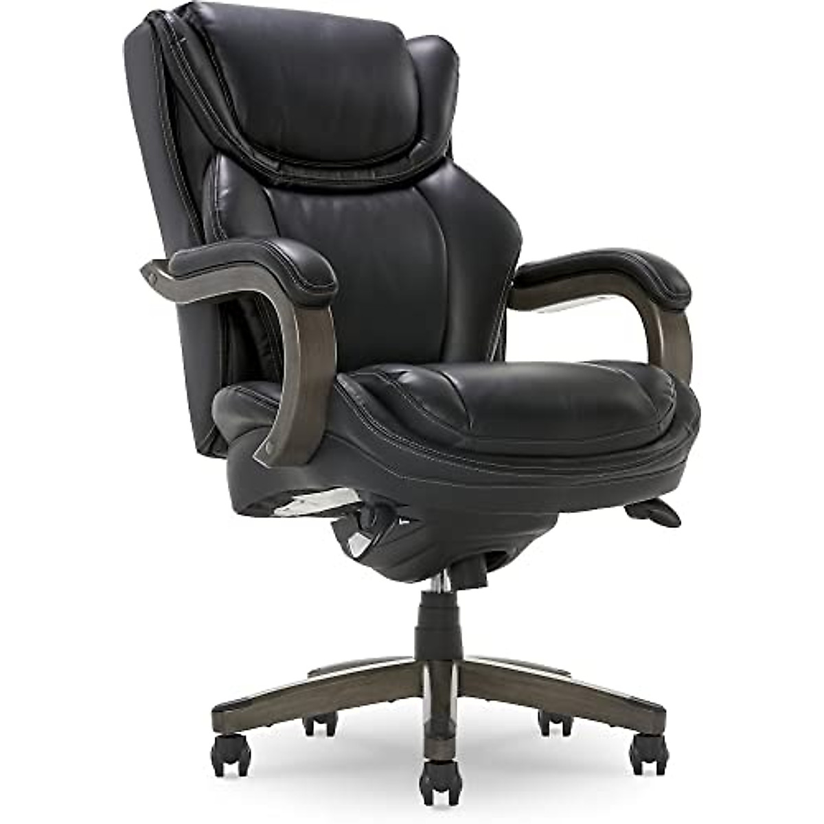 La-Z-Boy Harnett Big & Tall Executive Office Comfort Core Cushions, Ergonomic High-Back Chair with Solid Wood Arms, Bonded Leather, Black