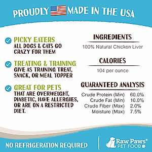 Raw Paws Freeze Dried Chicken Liver Dog Treats & Cats Treats, 4-oz - Made in USA - Freeze Dried Liver Treats for Dogs - Dog Liver Treats - Freeze Dried Liver for Dogs - Dried Liver Dog Treats