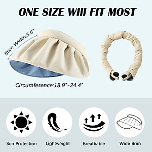 RainFlowwer Visors for Women, Clip On Foldable Wide Brim Womens Golf Cap,Cream White Roll-up Headband Blue Sun Hat with UV Protection
