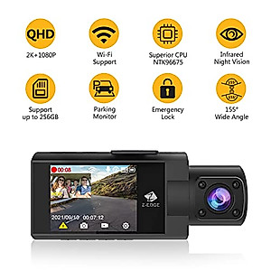 Dash Cam, Z3Pro Dash Cam Front and Inside, 2K+1080P Front and Inside Dual Dash Cam, Car Camera, IR Night Vision, Parking Mode, G-Sensor, Support 256GB