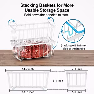 iSPECLE Deep Freezer Organizer Bins - 4 Pack Stackable Small Freezer Organizer Bins for 5 to 9 Cu.FT Small Chest Freezer Sort Frozen Food Easy to Get Food from Bottom without Digging in Freezer, White