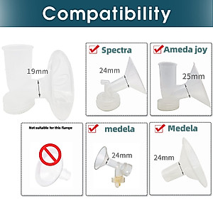 Begical Flange Cushions 19mm Compatible with Spectra/Medela/BabyBuddha 24mm and Ameda 25mm Shields/Flanges Replace Flange Inserts Spectra Breastpump Parts Reduce 24mm to 19mm 2pc Clear