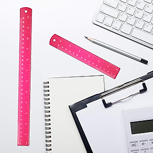 Stainless Steel Ruler and Metal Rule Kit with Conversion Table (Rose Red, 12 Inch, 6 Inch)