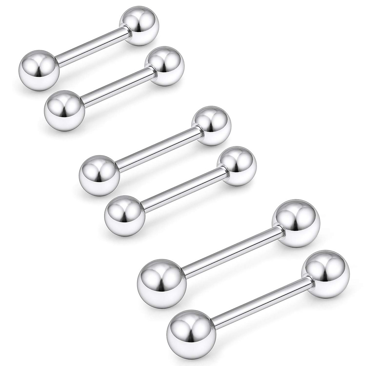 Ftovosyo Nipple Shield Barbell 12G 3 Pairs Stainless Steel Externally Threaded Tongue Ring Bar Body Piercing Jewelry 12mm 14mm 16mm Silver