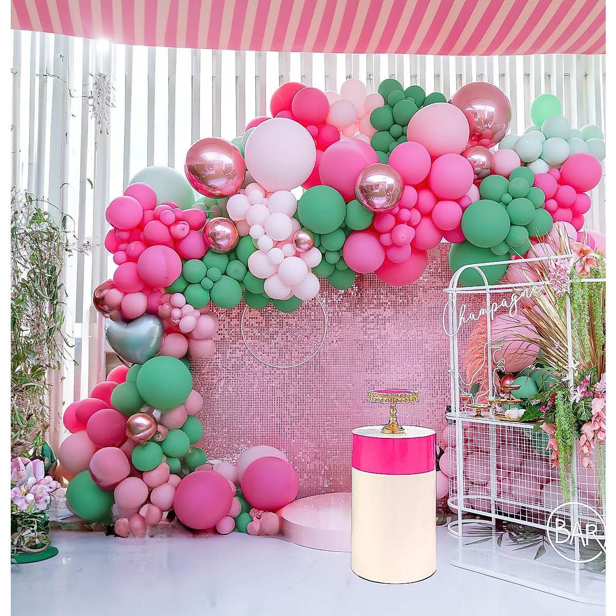 Spring Pink and Green Balloon Garland Arch Kit 151 Pcs with Heart Shape mylar Balloons for Spring Girl Baby Shower Fairy tale wonderlad Birthday Party Decorations
