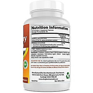Best Naturals Cranberry Pills 3X Concentrate Veggie Capsule, 12600 mg, 180 Count (817716010755)