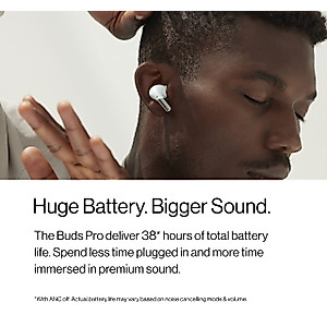 OnePlus Buds Pro True Wireless Earbuds White, Smart Active Noise Cancelling, Wireless Charging Case Included, , Dual Connection, 38 Hour Playtime, Fast Charging, Water Resistant, Glossy White