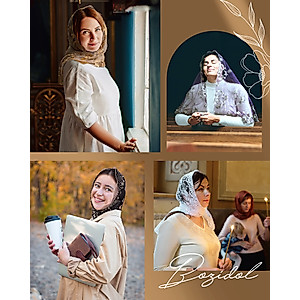 Bozidol Catholic Mantilla Chapel Veil Spanish Religious Prayer Veil Lace Church Head Covering with Hair Clips (White)