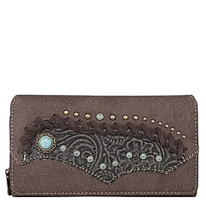 Montana West Womens Leather Wallet Clutch Western Bling Embroidery Embossed Tooled (Coffee Trinity Ranch Leather W Concho)