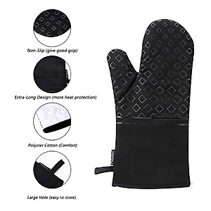 Piduules Set of 4 Oven Mitts and Pot Holders, 482 F Heat Resistant Hot Plate Moving Non-Slip Gloves for BBQ, Grill, Baking, Cooking, Oven, Microwave (Black)