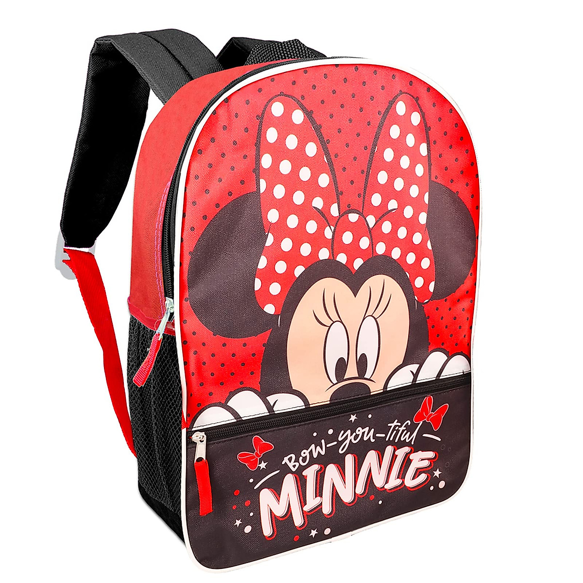 Minnie Mouse Backpack and Lunch Box Set - Bundle with 16" Minnie Backpack, Minnie Lunch Bag, Stickers, More | Minnie Mouse Backpack for School
