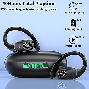 Wireless Earbuds Bluetooth Headphones Wireless Charging Case LED Display 40H Playtime Built in Mic Over Ear buds Waterproof Earphones with Earhooks Deep Bass Sound Headset for Sport Running Workout TV