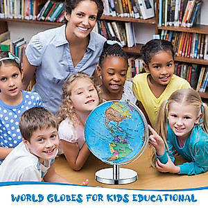 2 Pcs 8.7'' Illuminated World Globe with Stand, World Globe for Kids Learning with Build in Led Night Light, Educational Interactive Globe Lamp Light up Geographic Globes for Home Desk Classroom