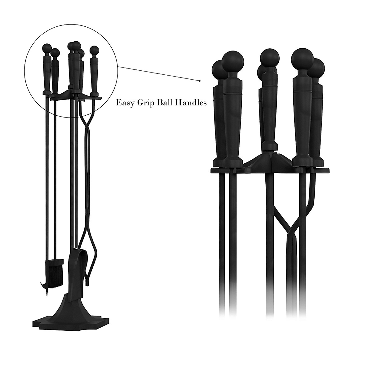 Lavish Home 5-Piece Fireplace Tools Set - Essential Heavy-Duty Accessories for Fireplaces - Includes Tongs, Shovel, Broom, Poker, and Stand