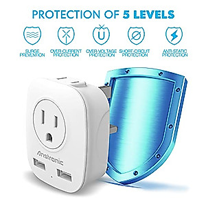[2-Pack] US to UK Ireland Travel Plug Adapter, Anstronic International Power Adapter with 2 USB, 4 in 1 Power Outlet Adaptor for USA to British England Dubai Irish Scotland Hong Kong(Type G)