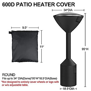 BLIKA Standup Patio Heater Cover,600D Heavy Duty Waterproof Heater Cover for Outdoor Heater-34"x18.5"x95",Black