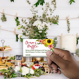 Sunflower Diaper Raffle Sign,Diaper Raffle Baby Shower Game Kit (1 Standing Sign + 50 Guessing Cards),Pink Floral,Baby Showers Decorations,Card for Baby Shower Game to Bring a Pack of Diapers-N09