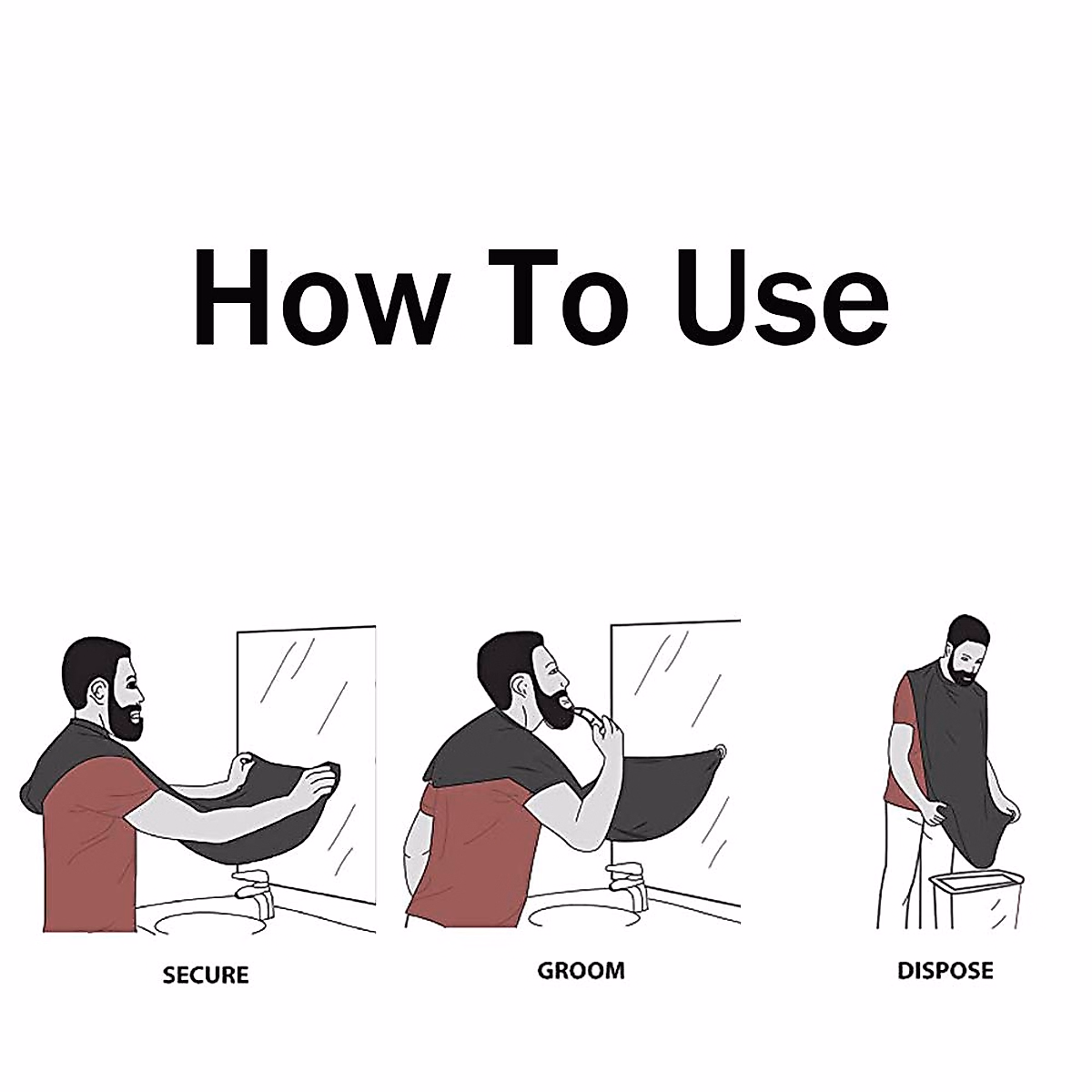 Beard Apron, Non-Stick Shaving Hair Catcher for Men with 2 Suction Cups, Waterproof Beard Bib Cape Grooming set for Trimming, Best Fathers Gifts for Men - Black