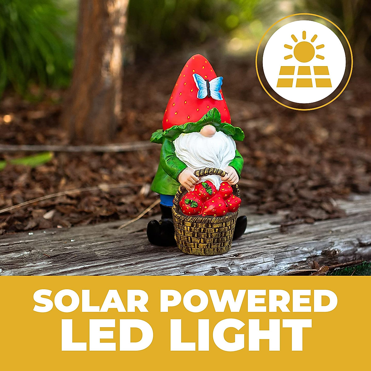 VP Home Strawberry Gnome Solar Powered LED Outdoor Decor Garden Light Great Addition for Your Garden, Solar Powered Light Garden Gnome, Christmas Decorations Gifts