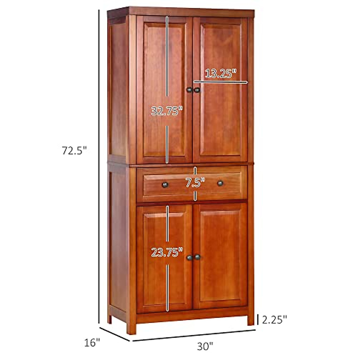 HOMCOM 72.5" Pinewood Large Kitchen Pantry Storage Cabinet, Freestanding Cabinets with Doors and Shelf Adjustability, Soft-Close Mechanism, Living Room & Dining Room Furniture, Mahogany