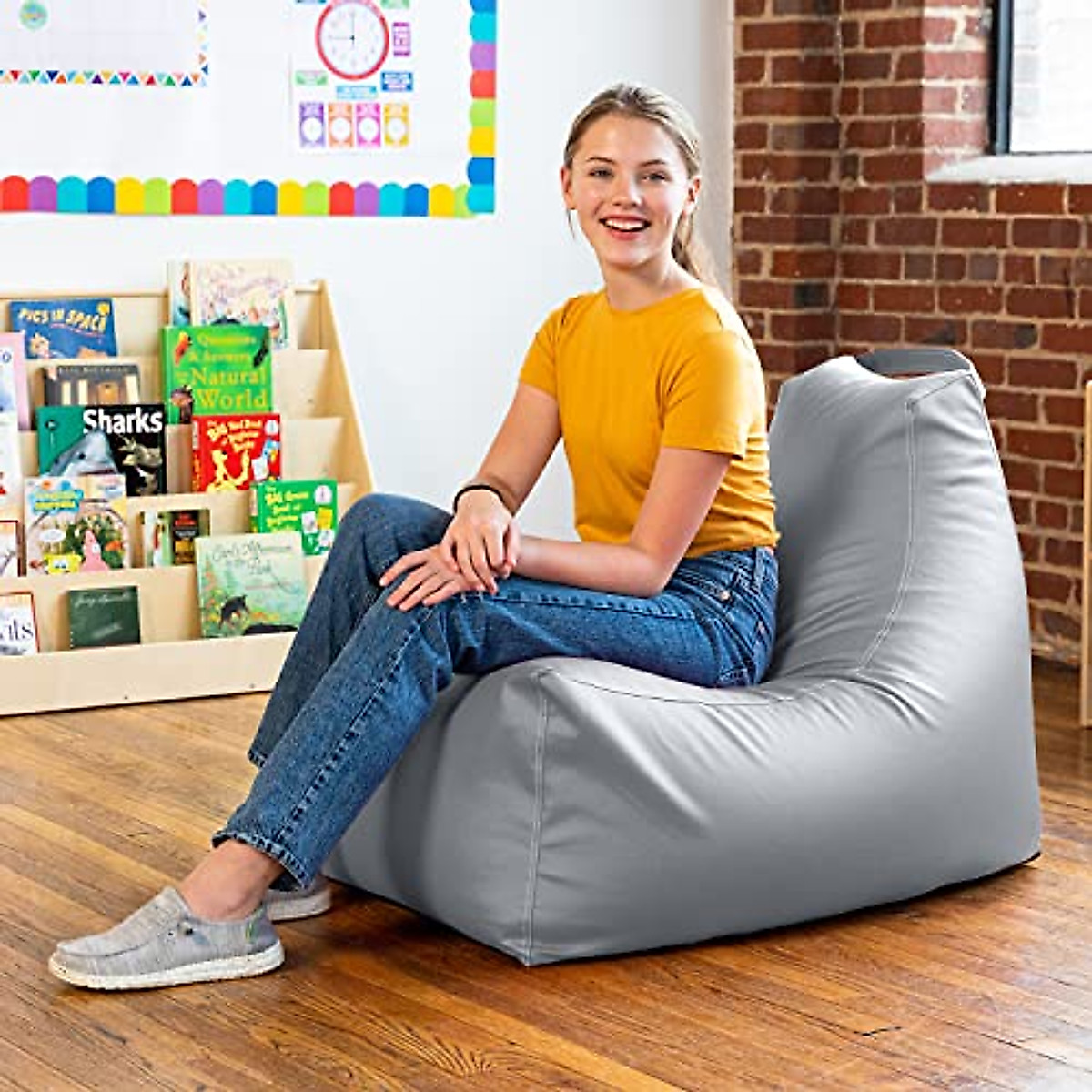 Jaxx Juniper Premium Vinyl Classroom Bean Bag Chair, Submarine Grey