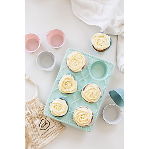 The Silicone Kitchen Reusable Silicone Baking Cups Silicone Muffin Liners for Cupcakes, BPA Free, 12 Pack, Regular, Pink Gray Blue