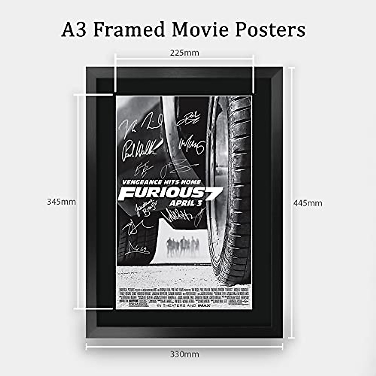 HWC Trading Fast & Furious 7 Vin Diesel, Paul Walker, Dwayne Johnson 16 x 12 inch Framed Gifts Printed Poster Signed Autograph Picture for Movie Memorabilia Fans - 16" x 12" Framed