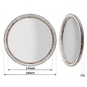 HCODCIBA Round Mirror 24 Inches, Farmhouse Wood Circle Mirror,Wall Mirror Decorative for Entryway,Bedroom, Living Room,Rustic Wooden Hanging Mirror
