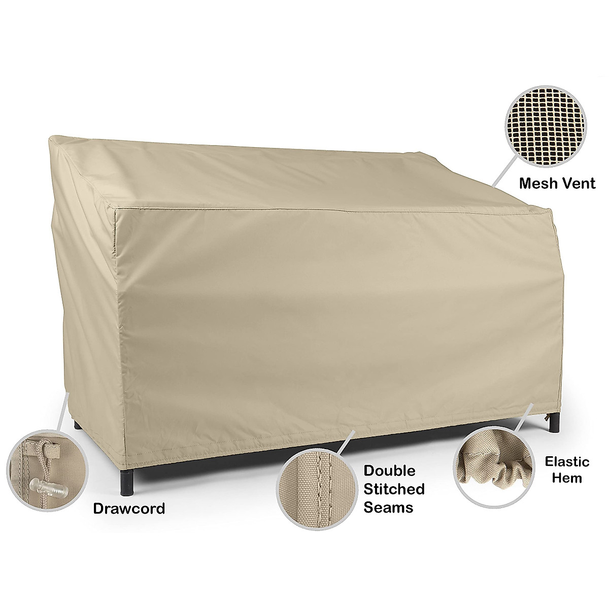 Covermates Outdoor Sofa Loveseat Cover - Water Resistant Polyester, Drawcord Hem, Mesh Vents, Seating and Chair Covers, 56W x 34D x 38H, Khaki