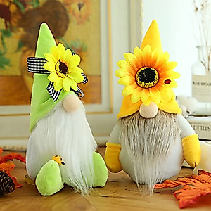 Helishy Bee Gnome Spring Sunflower Doll - Plush Bumble Bee Elf Ornament, Handmade Faceless Desktop Decor (Green)