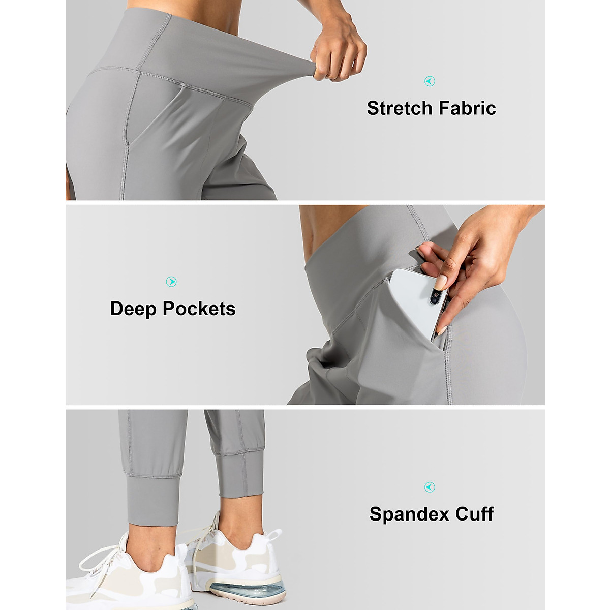 G Gradual Women's Joggers High Waisted Yoga Pants with Pockets Loose Leggings for Women Workout, Athletic, Lounge (Light Grey, Small)