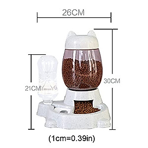 Dog Food Feeder, Automatic Pet Food Feeder & Water Dispenser Set, Cute Automatical Dog Cat Feeder with Water Bottle, Water Dispenser Pet Water Food Dish for Cats,Puppy, Rabbit Grey Color