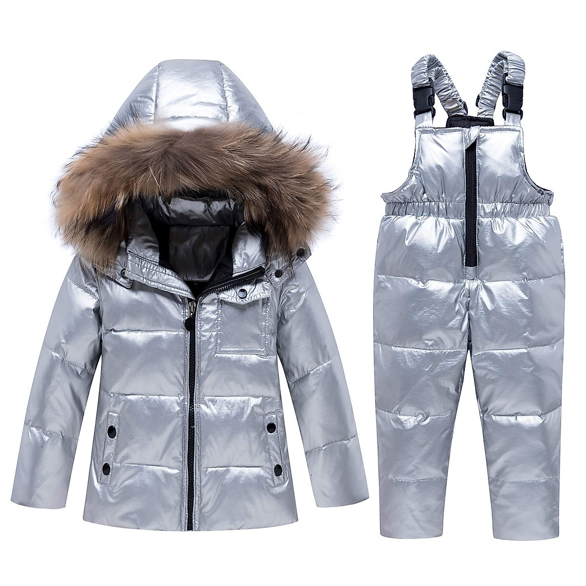 Kids 2-Piece Snowsuit Winter Puffer Jacket and Snow Pants Ultralight Skisuit Set Grey, 4-5 Years