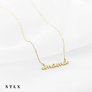 NTLX Mama Necklace – Mama Necklace for Women - Mama Script Cursive Lettering - Simple Delicate Cute – 14K Gold - Great Gift - Beautiful Card & Gift Box Included (Mama Script - Gold)