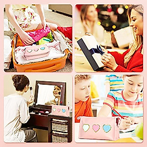 BYXEPA Preppy Heart Makeup Bag with Pocket Cosmetic Bag Waterproof Make up Travel Accessories Case Kids Portable Storage for Teen Girls Gift (Pink-Hearts)