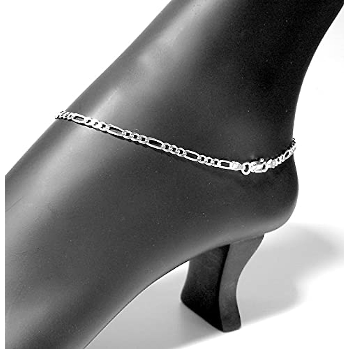 ARGENTO REALE 925 Sterling Silver Anklets For Women, Ankle Bracelets for Women, Basic Chain Link Anklets For Women, Rope Chain, Curb Chain, Figaro Chain