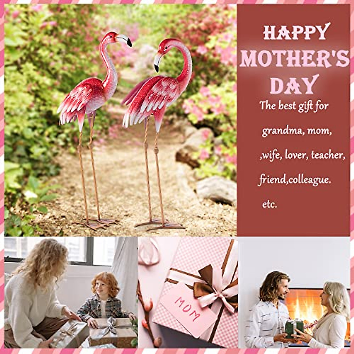 Natelf Pink Flamingo Yard Decorations, Metal Garden Statues and Sculptures, Standing Bird Lawn Ornaments for Patio Backyard Pond Decorations…