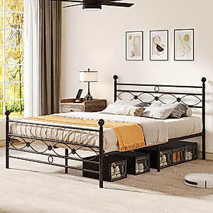 DWVO Queen Size Metal Platform Bed Frame with Headboard and Footboard, 14"H Black Queen Bed Frame with Steel Slat Support, Bedroom Mattress Foundation, No Box Spring Needed, Load Bearing up to 700lbs