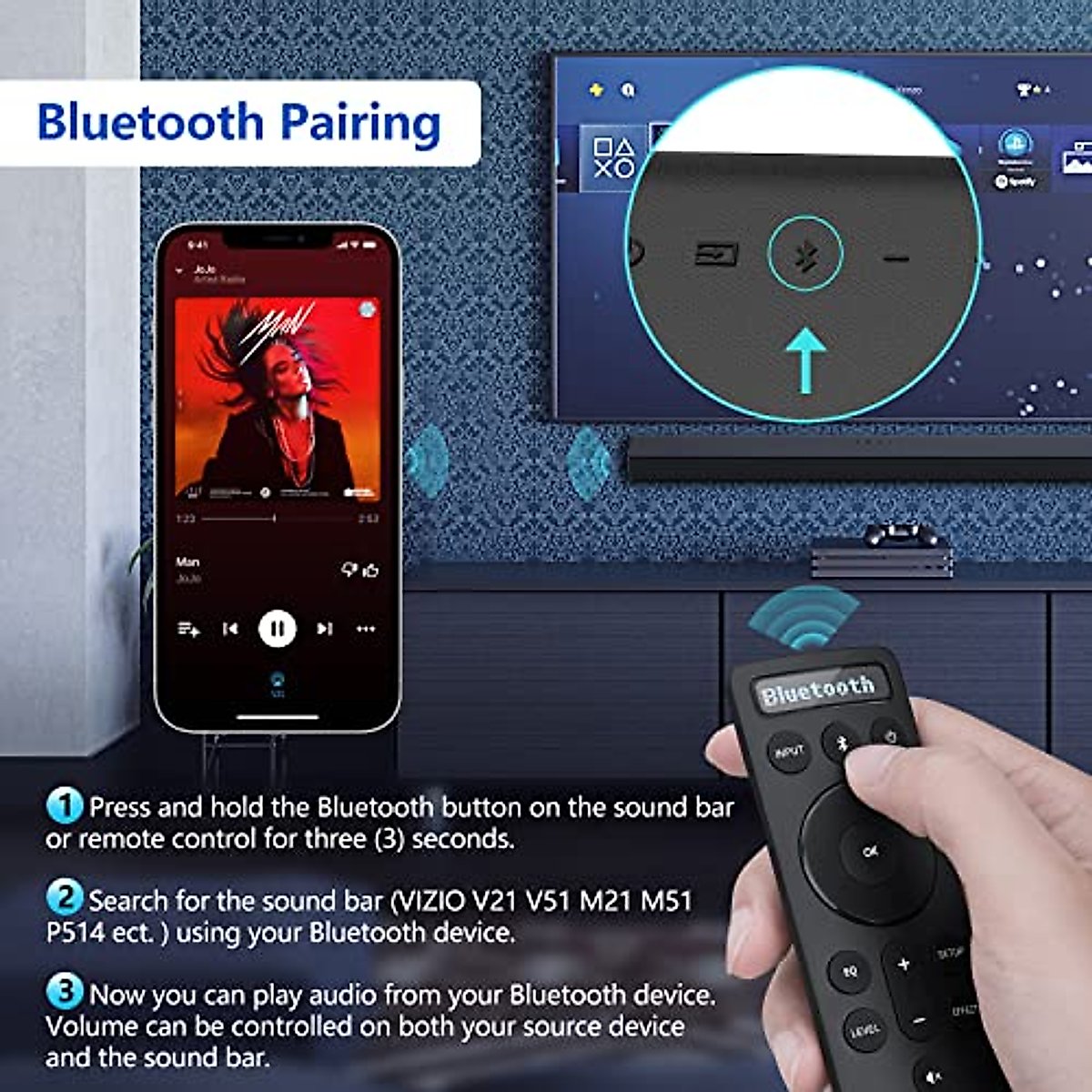 Replacement for Vizio-Sound Bar-Remote，Backlit Display Remote for Vizio 5.1/2.1 Home Theater Sound Bar，for Vizio M/V/P Series Home Audio Sound System…