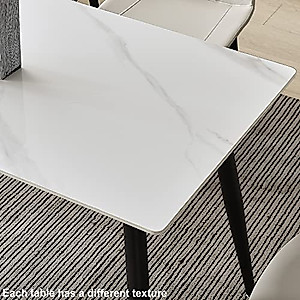 seonyou Dining Table Slate Stone with Sturdy Black Metal Base, White Mid Century Modern Dining Table Kitchen Tables for Small Spaces Rectangular Dining Room Table Restaurant（47“L）